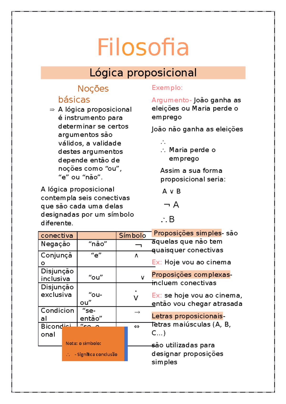 Lógica.Filosofia Exames - Filosofia Lógica proposicional Noções básicas ...
