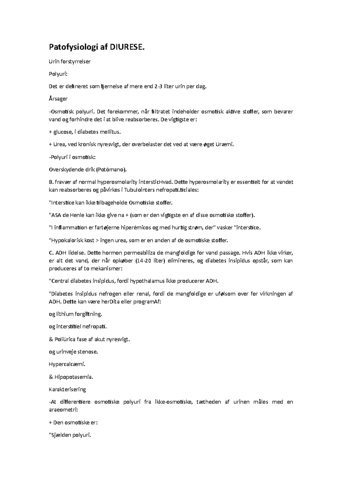 Patofysiologi af Diurese - Patofysiologi af DIURESE. Urin forstyrrelser ...