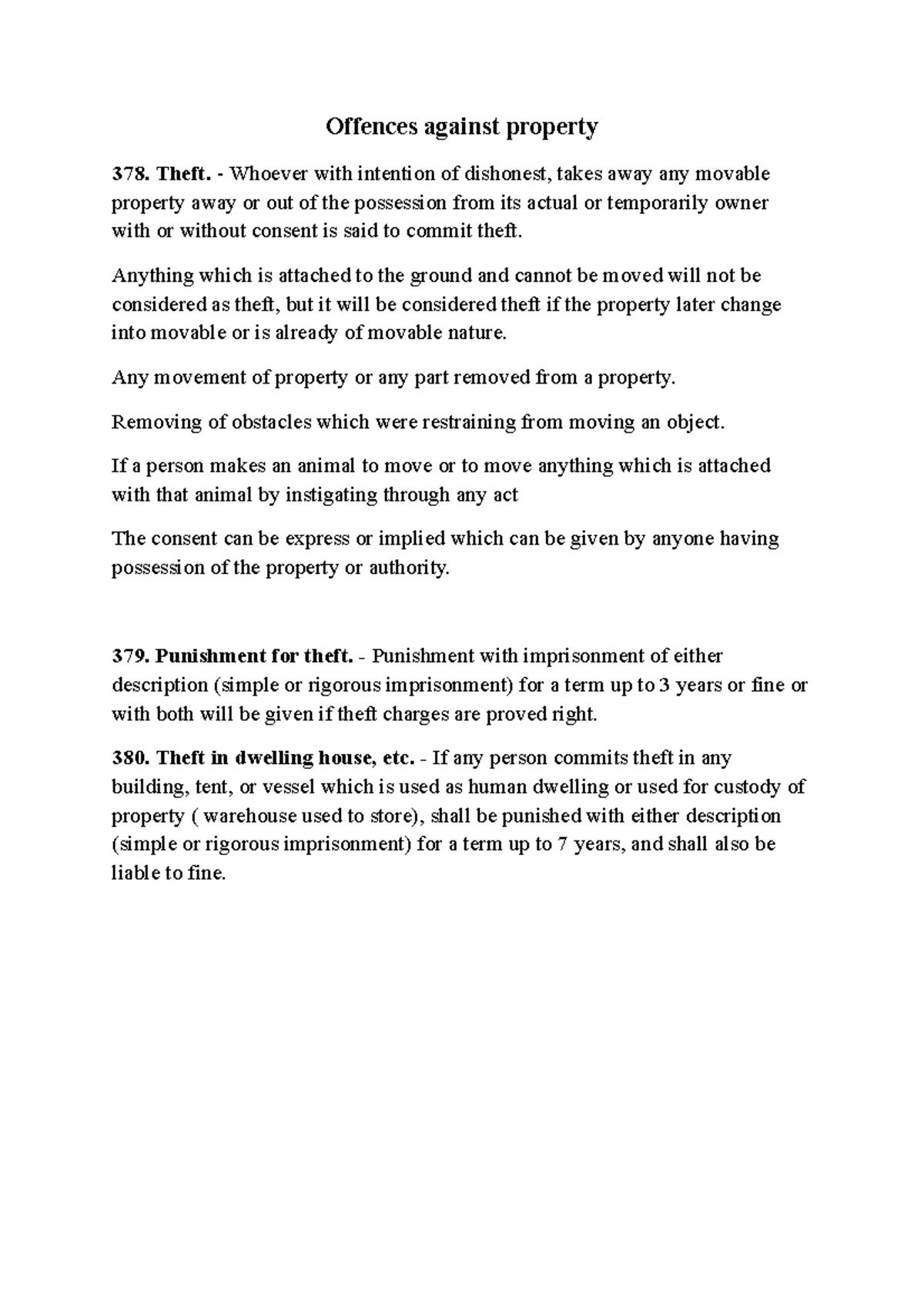 Offences against property - Theft. - Whoever with intention of ...