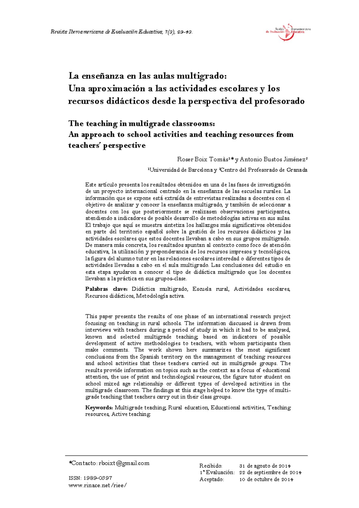 La enseñanza en las aulas multigrado - Revista Iberoamericana de ...