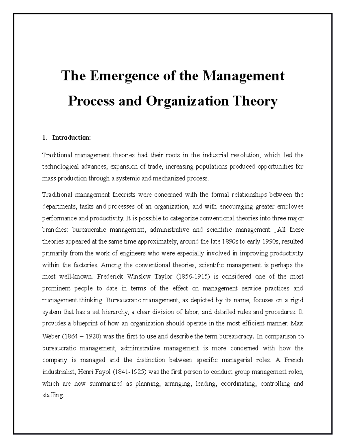 The Emergence of the Management Process and Organization Theory - The ...