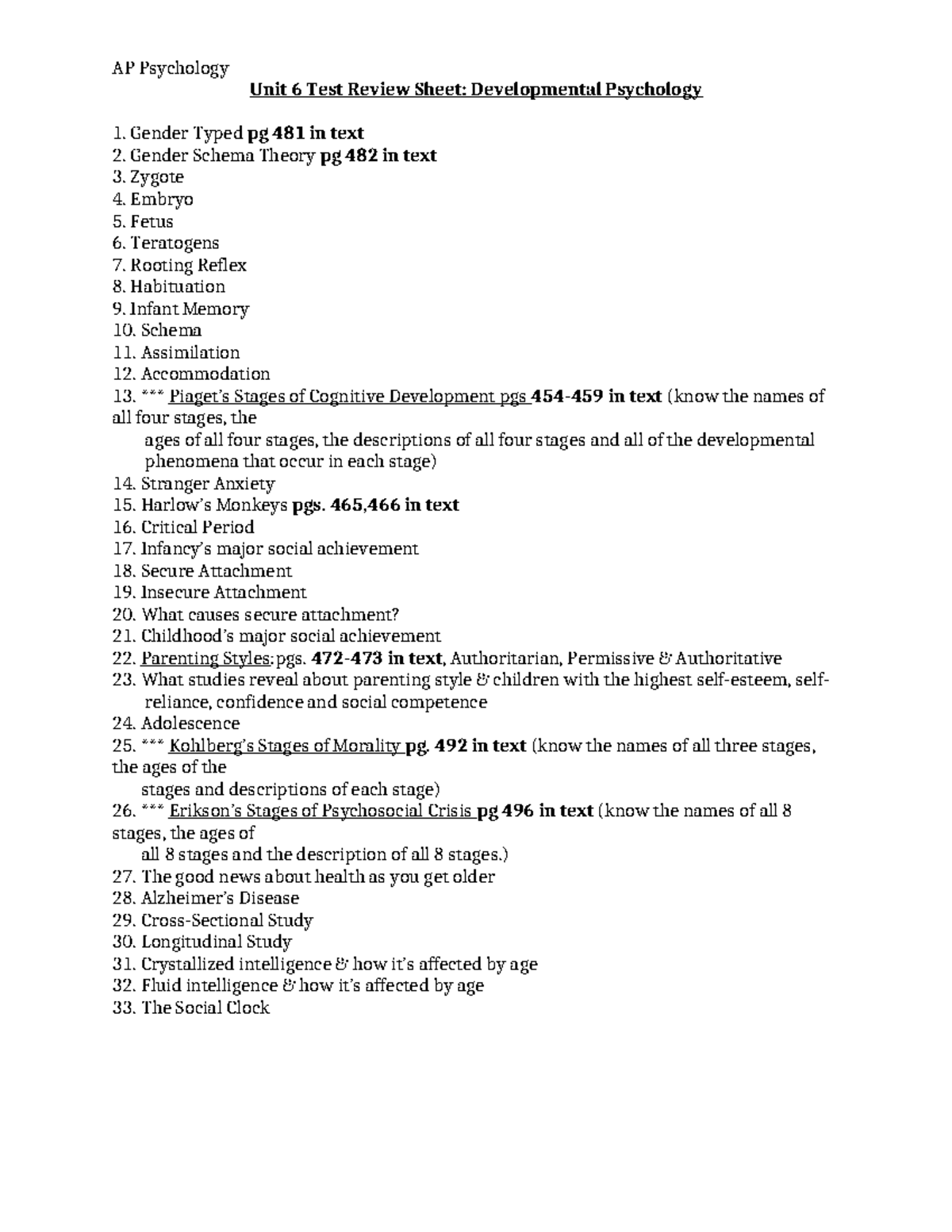 Unit 6 Test Review Sheet - AP Psychology Unit 6 Test Review Sheet ...