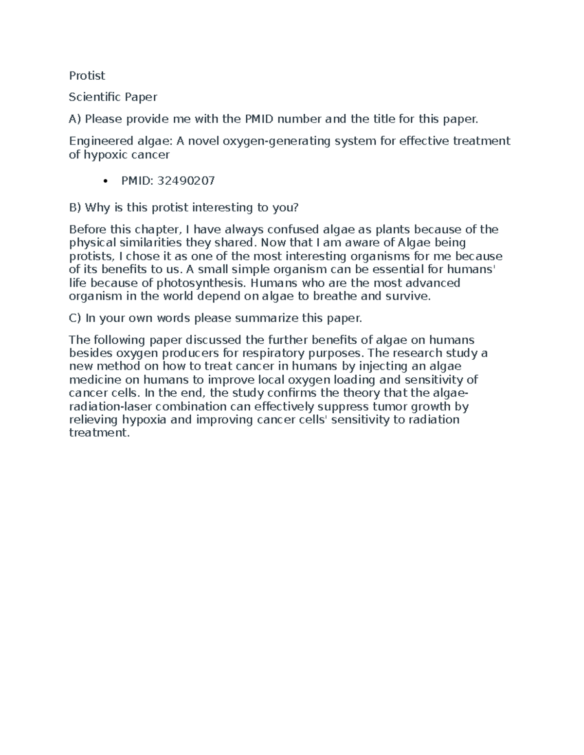 Protist Scientific Paper - Protist Scientific Paper A) Please provide ...
