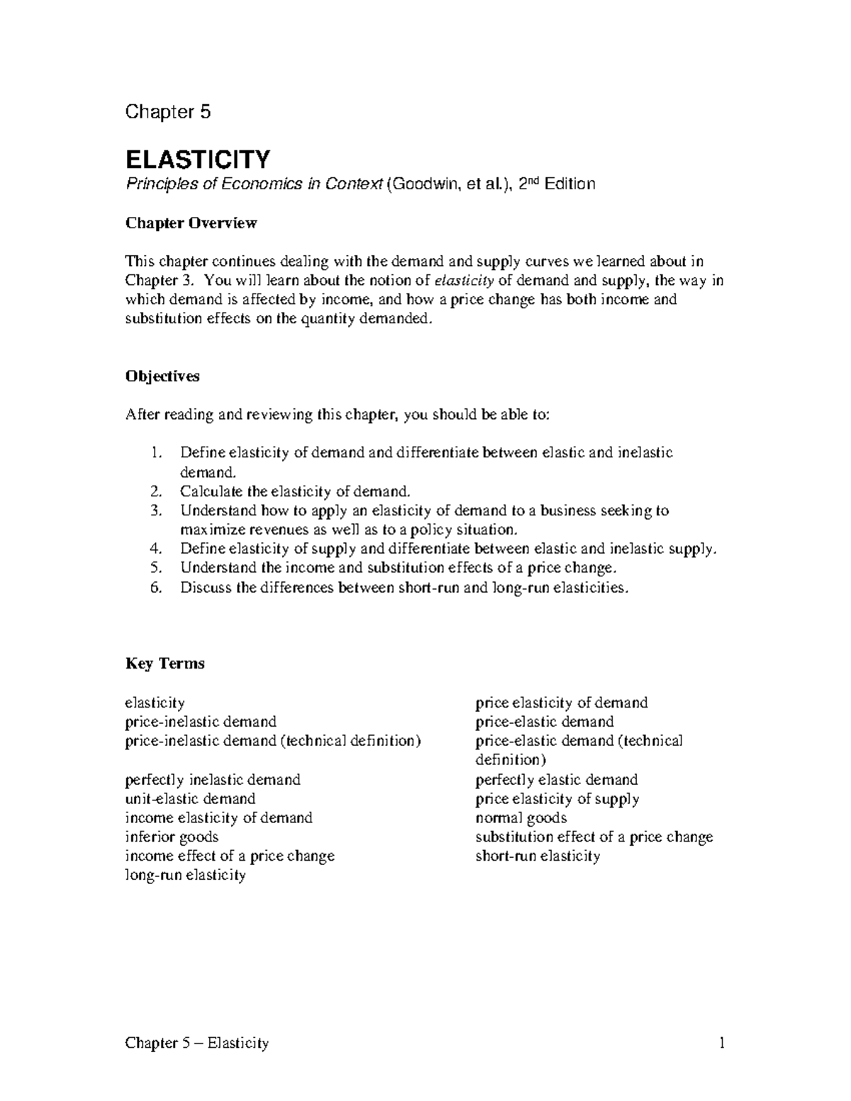 Principles 2e SSG Ch5 - Good practice - Chapter 5 ELASTICITY Principles of Economics in Context ...