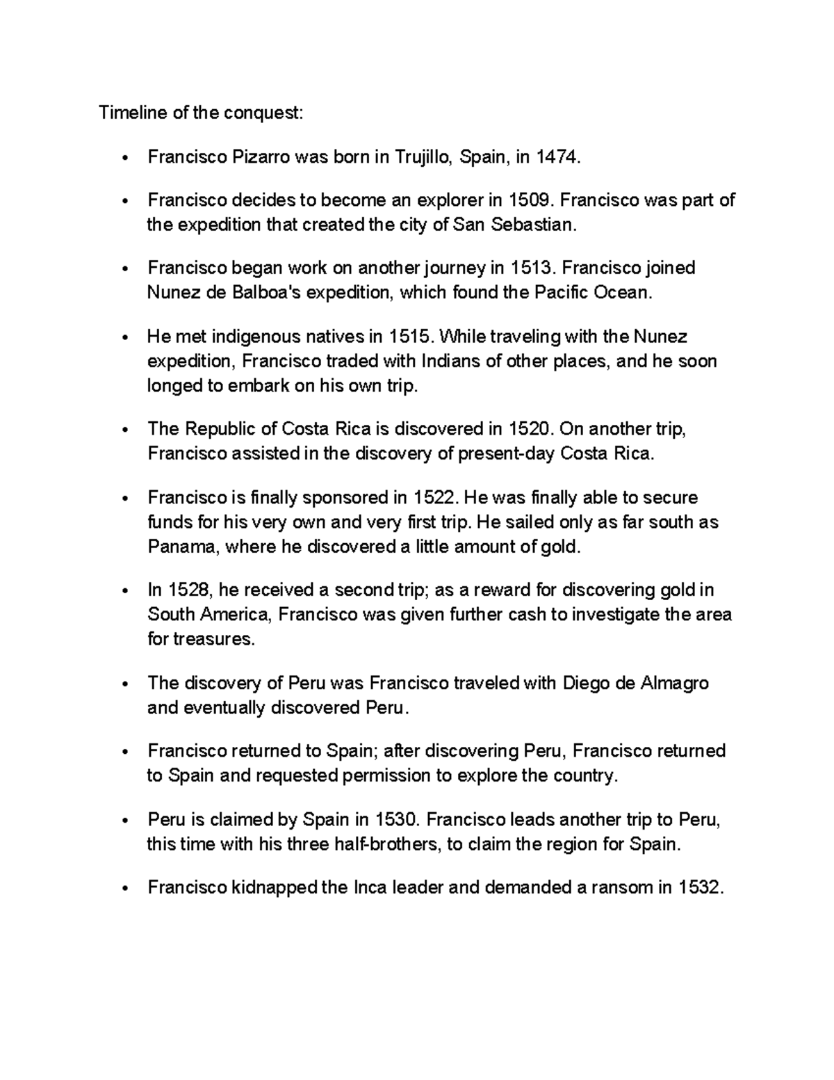 Timeline of the conquest of the Inca by Francisco Pizarro - Timeline of ...