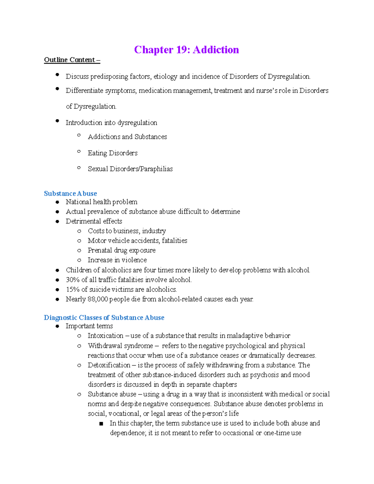 PCN II Disorders of Dysregulation Outline - Chapter 19: Addiction ...