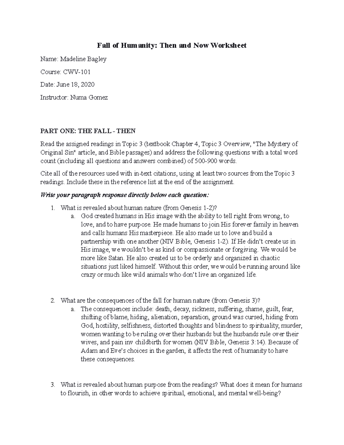 Fall Humanity Worksheet - Fall of Humanity: Then and Now Worksheet Name ...