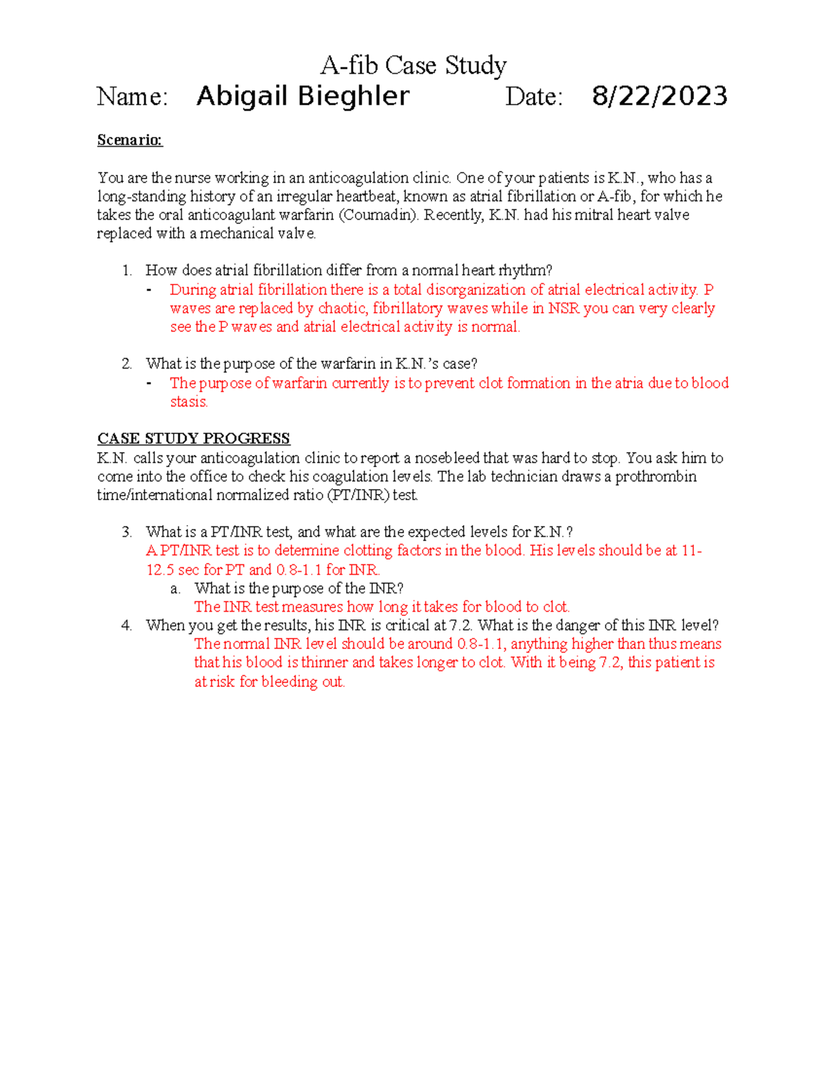 Med Surg 2 Case Study - EKG Dysrhythmias - Name: Abigail Bieghler Date ...