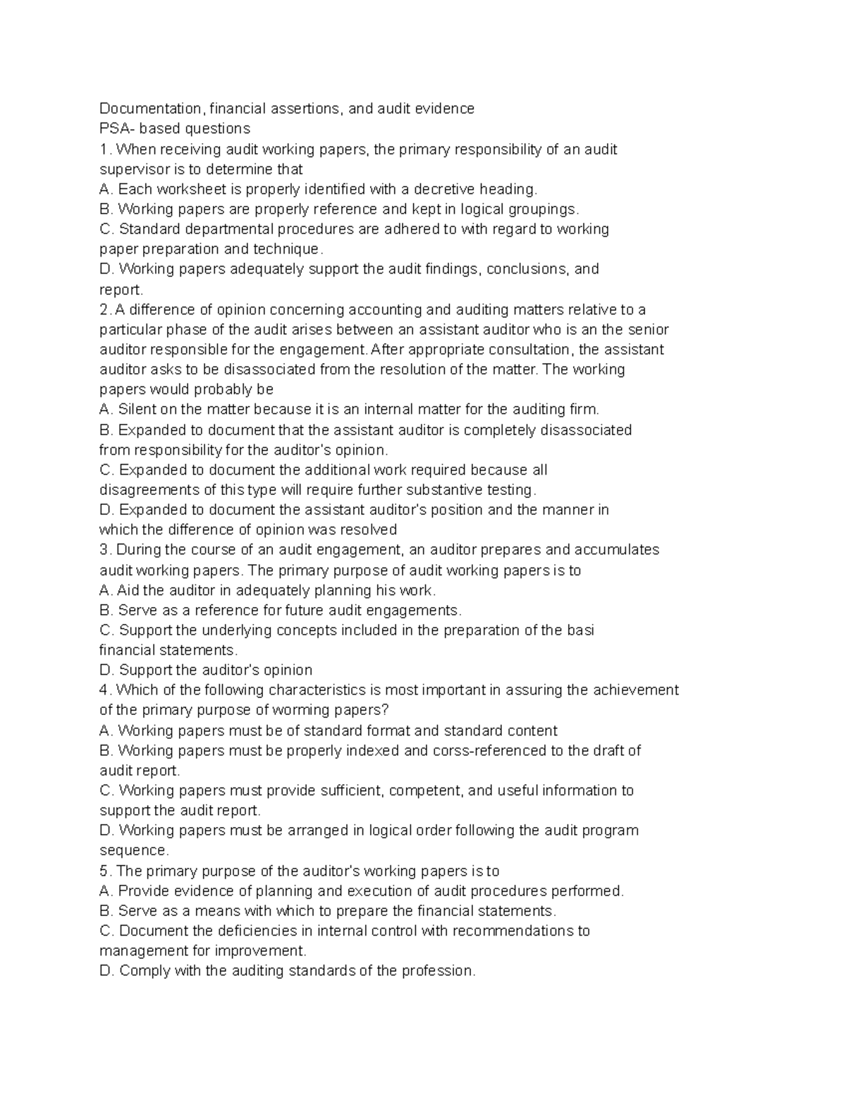 Audit documentation, evidence, substatntive, test of control, sampling ...