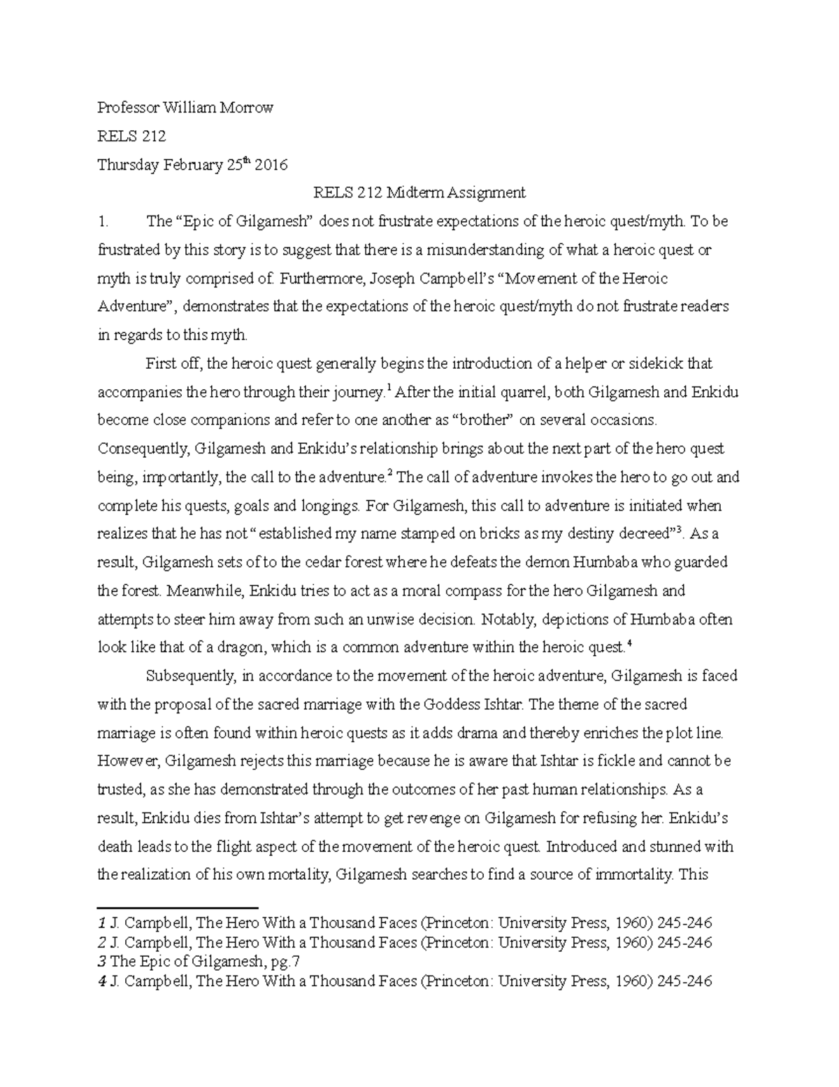 Seminar assignments - Midterm assignment - Professor William Morrow ...
