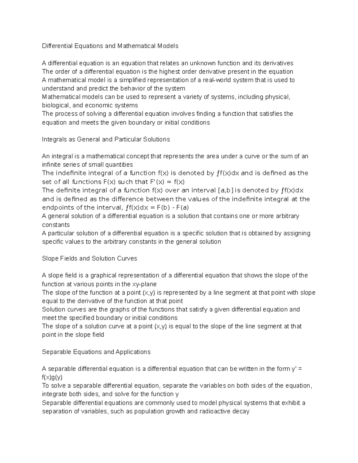 MA 262 Lecture Notes Part 1 - Differential Equations and Mathematical ...