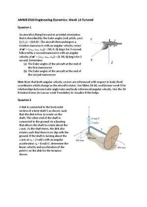 AMME2500 tutorial week1 - AMME2500 Engineering Dynamics: Week 1 Tutorial Worksheet This ...
