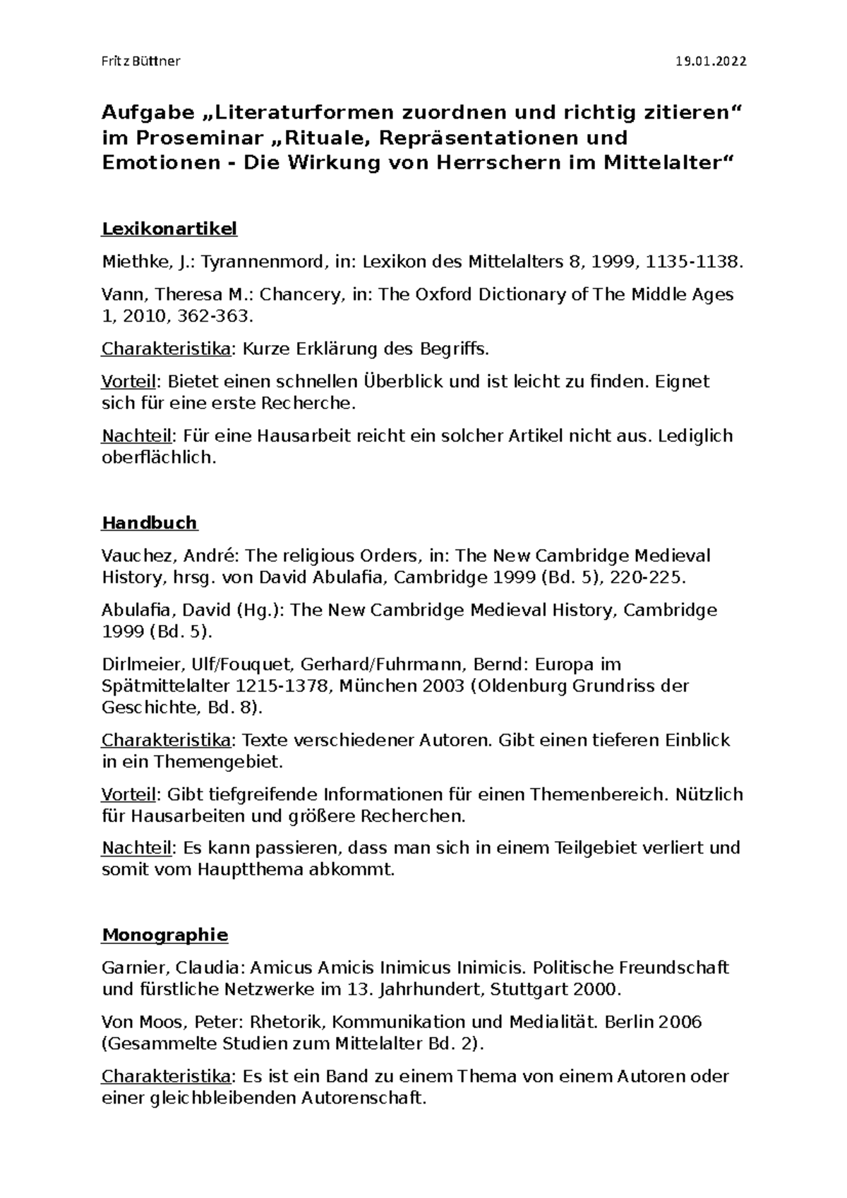 Literaturformen zuordnen und richtig zitieren - Fritz Büttner 19 ...