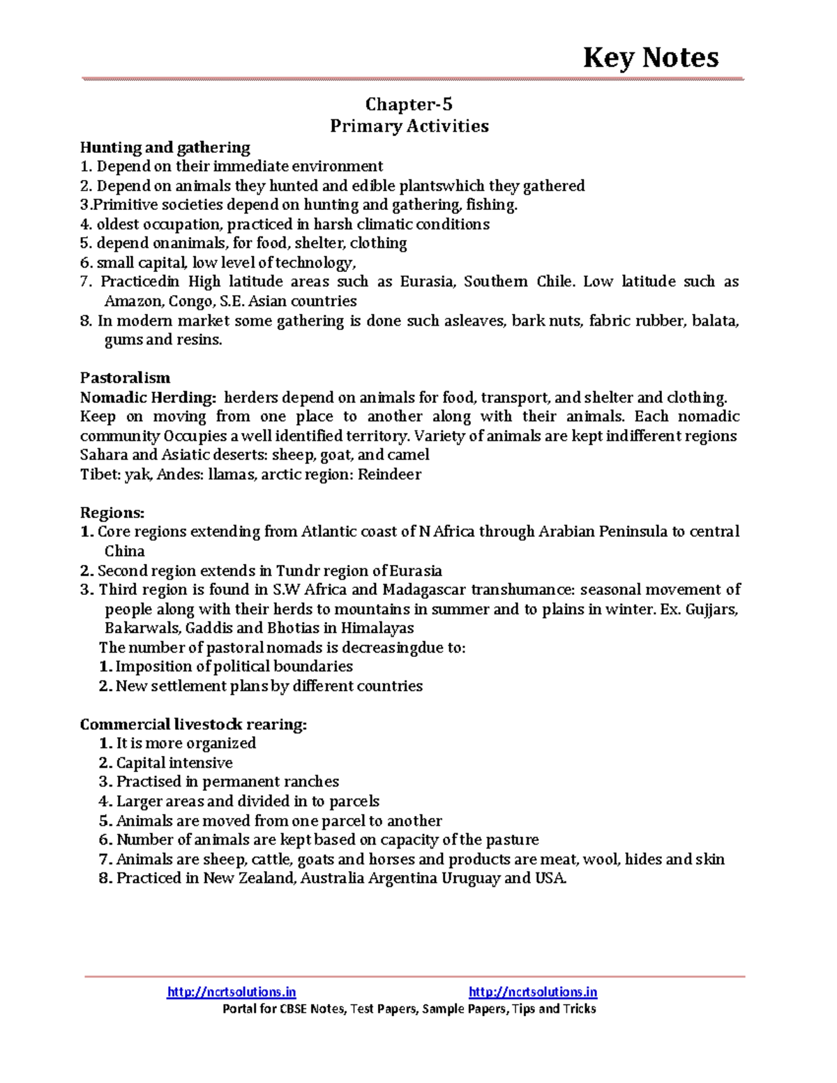 B1 12 geography key notes ch 05 primary activities - ncrtsolutions ...