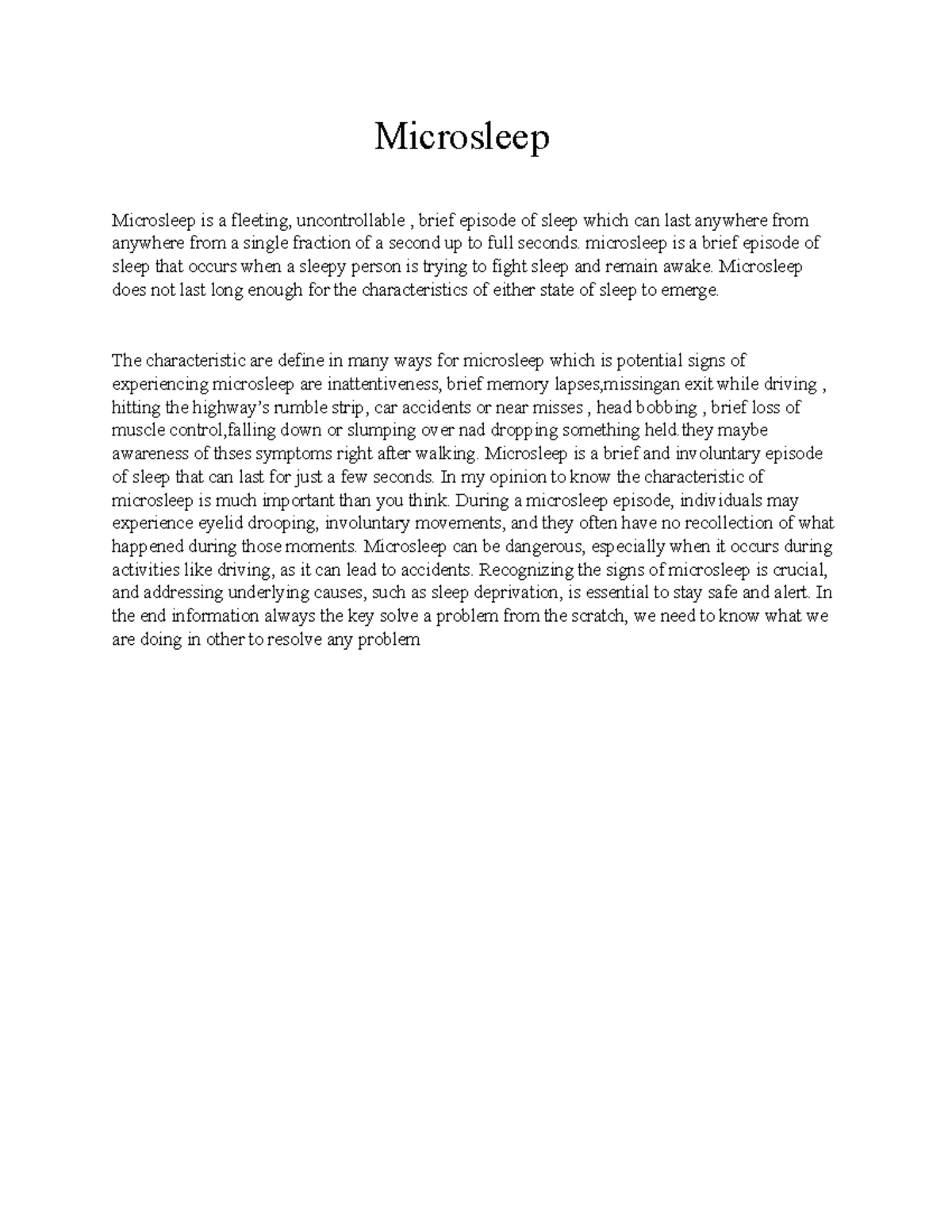 Microsleep - plz look at the points given - Microsleep Microsleep is a ...