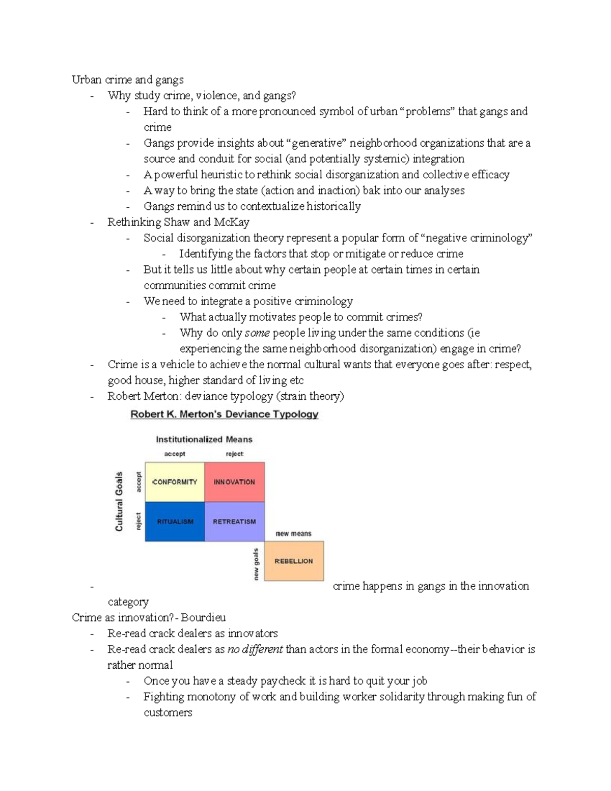 Week 7 Notes - Lecture from Professor Stuart - Urban crime and gangs ...