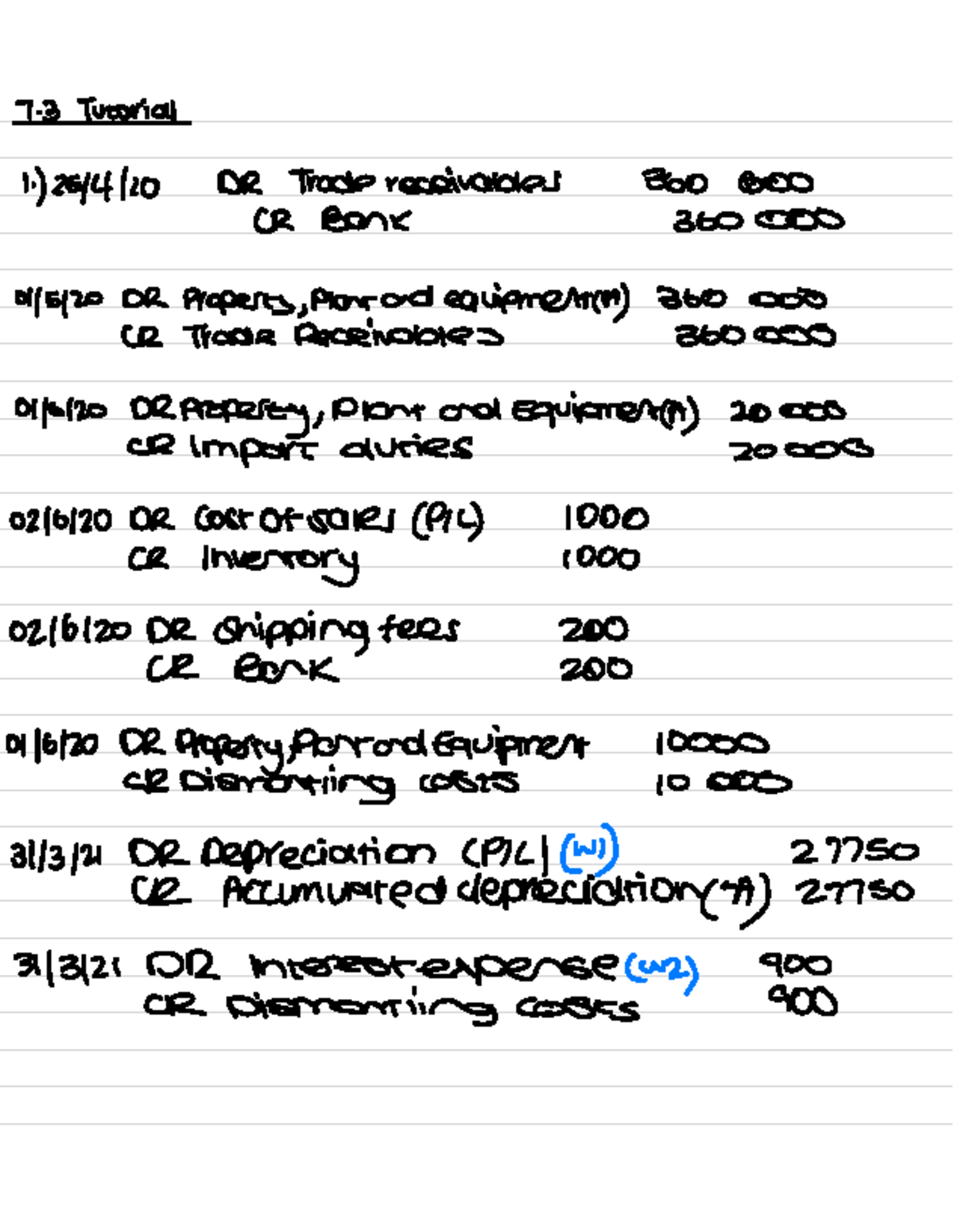 Tutorial 7.3 solved - 7. 3 Tutorial 1)25/4/20 DR Trade receivables 360 CR Bank 360 000 01/5/20 ...