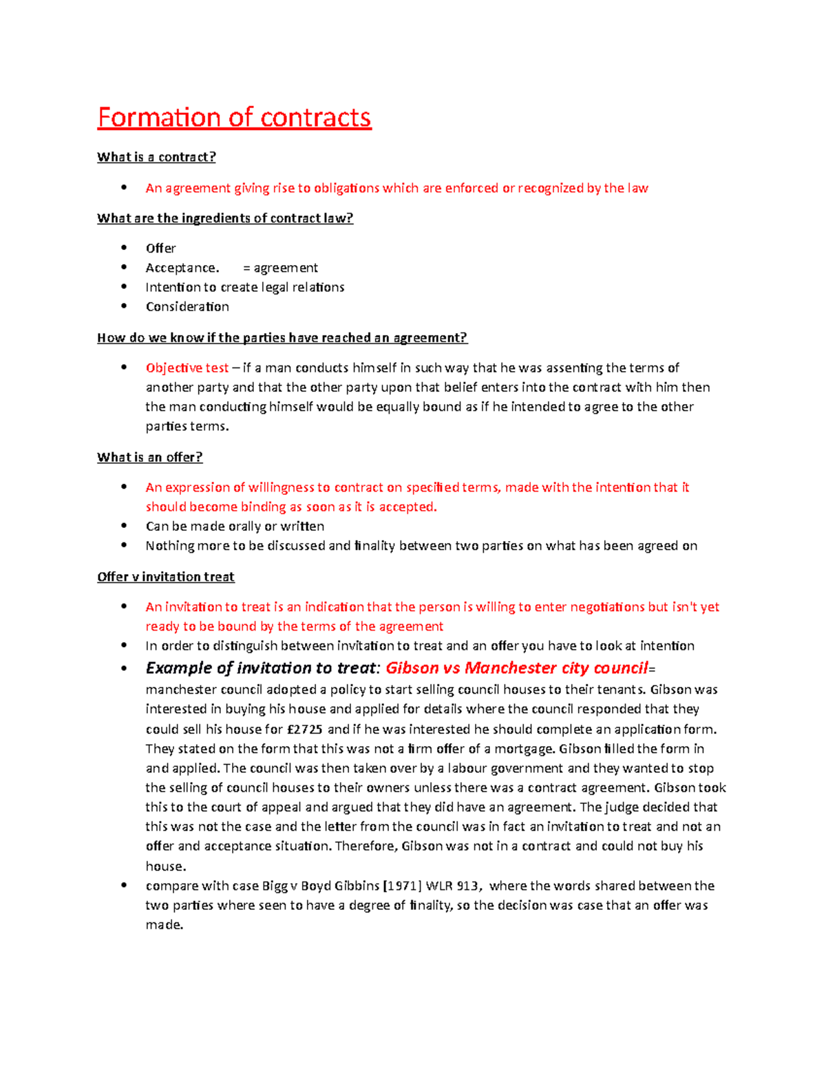 Contract law learning cycle 1 - Formation of contracts What is a ...