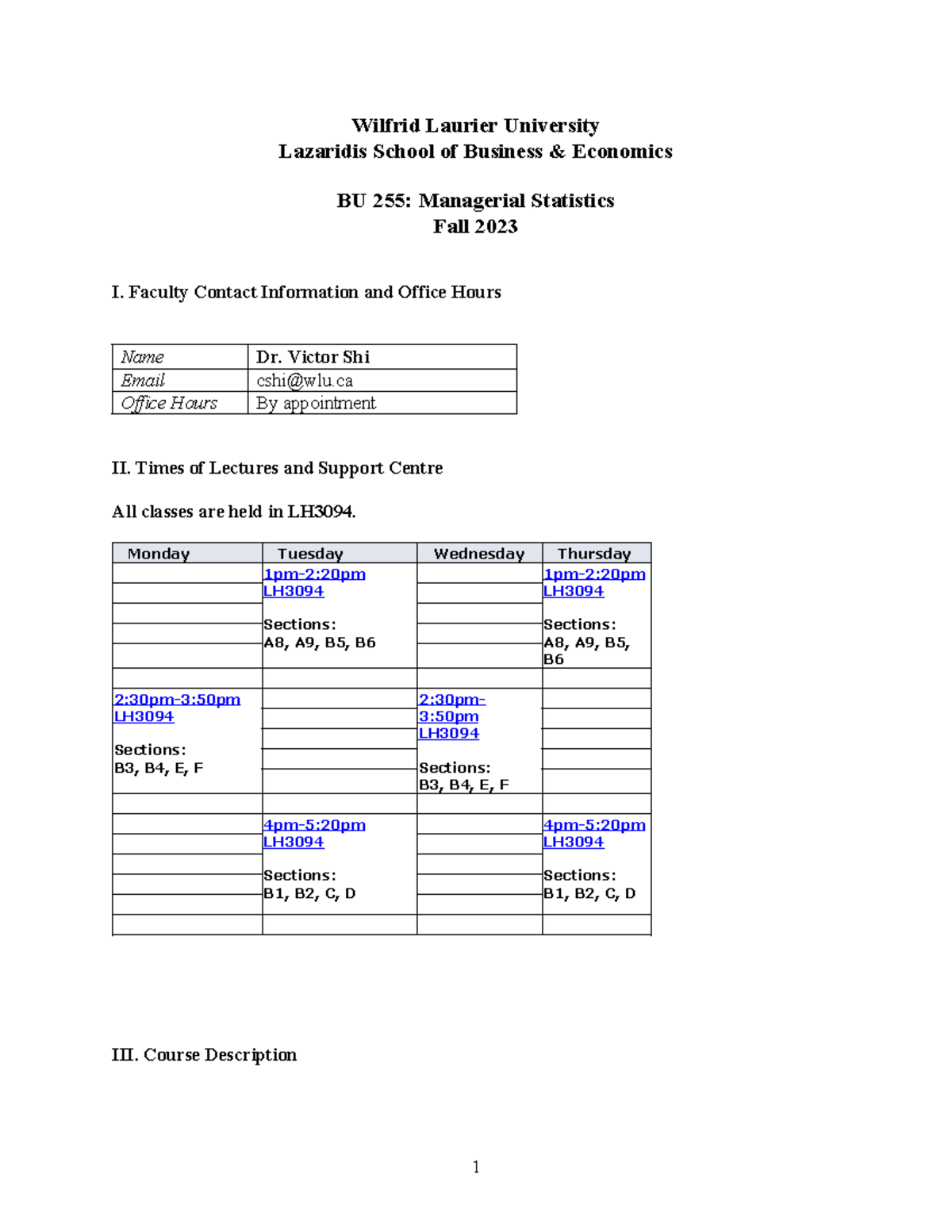 BU255 Course Outline - 2023Fall - Wilfrid Laurier University Lazaridis ...