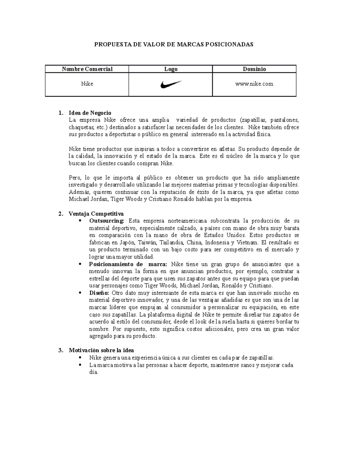 Marcas Posicionadas - PROPUESTA DE VALOR DE MARCAS POSICIONADAS Nombre ...