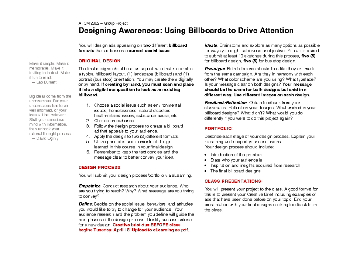 Billboard Design Spring 2023 - ATCM 2302 – Group Project Designing ...