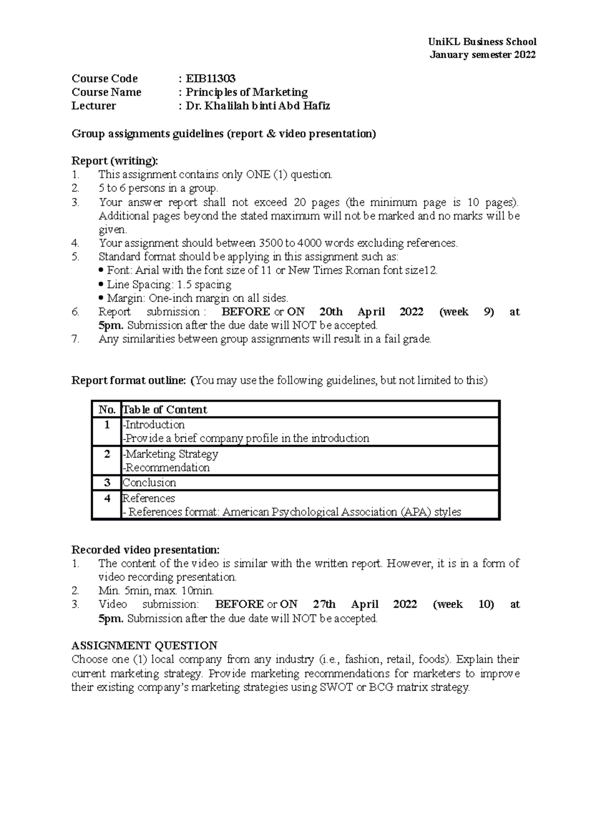 Po M (Group Assignment) - UniKL Business School January semester 2022 ...