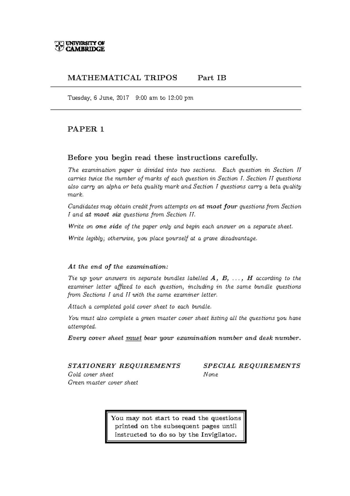 Exam March 3 Fall 2017, questions and answers - MATHEMATICAL TRIPOS ...