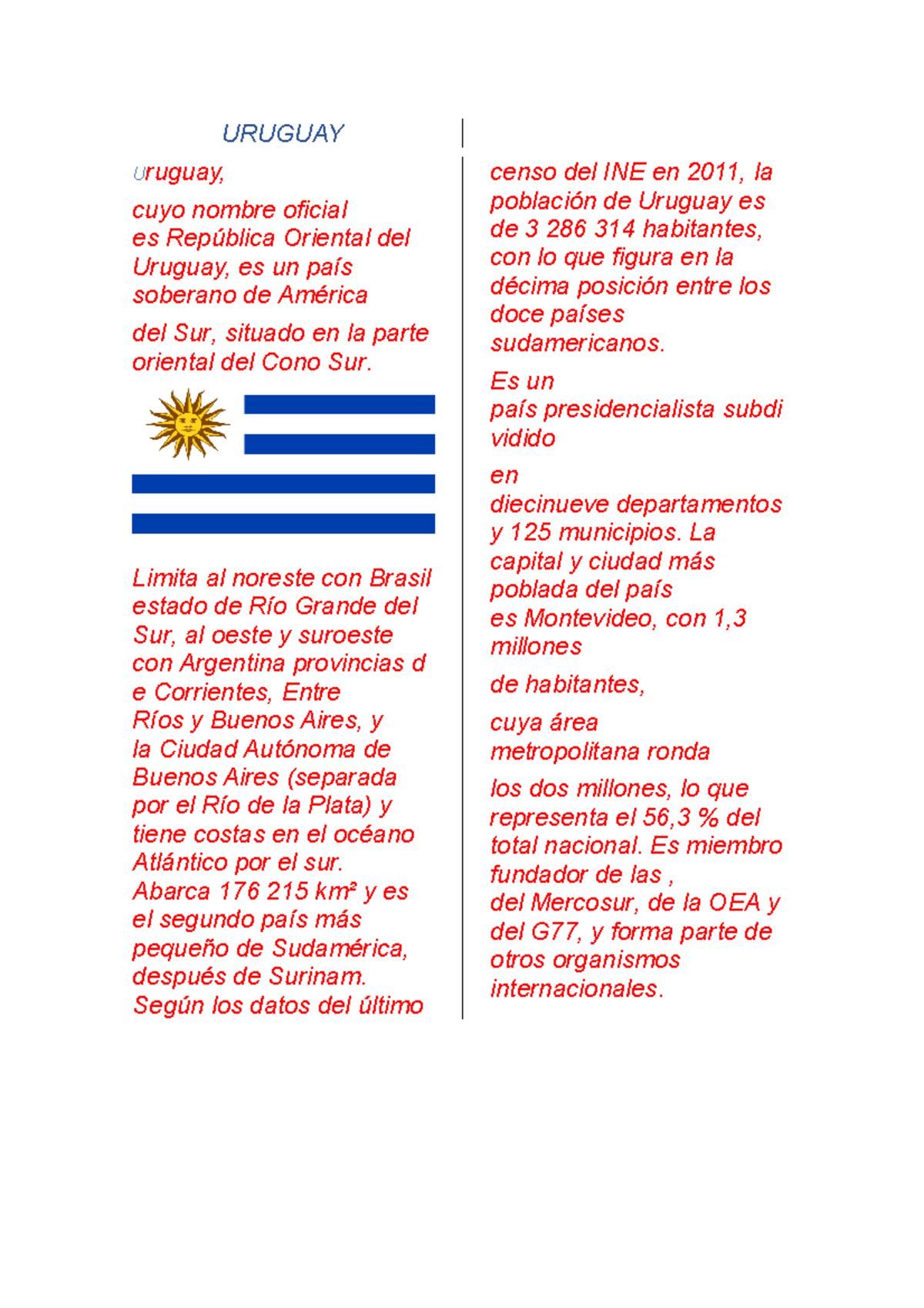 Uruguay turis 65432109876¿'09 - URUGUAY Uruguay, cuyo nombre oficial es ...