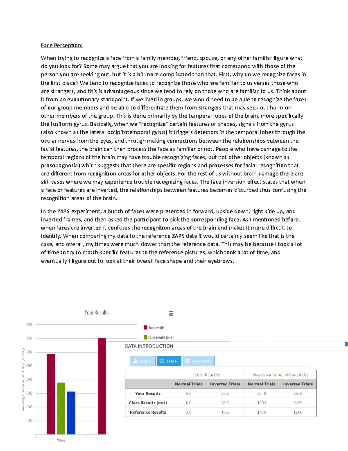 Face Perception - report example for ZAPS - Face Perception: When trying to recognize a face ...