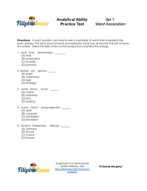 Analytical Ability Practice Test Set 2 - Practice Test Identifying ...