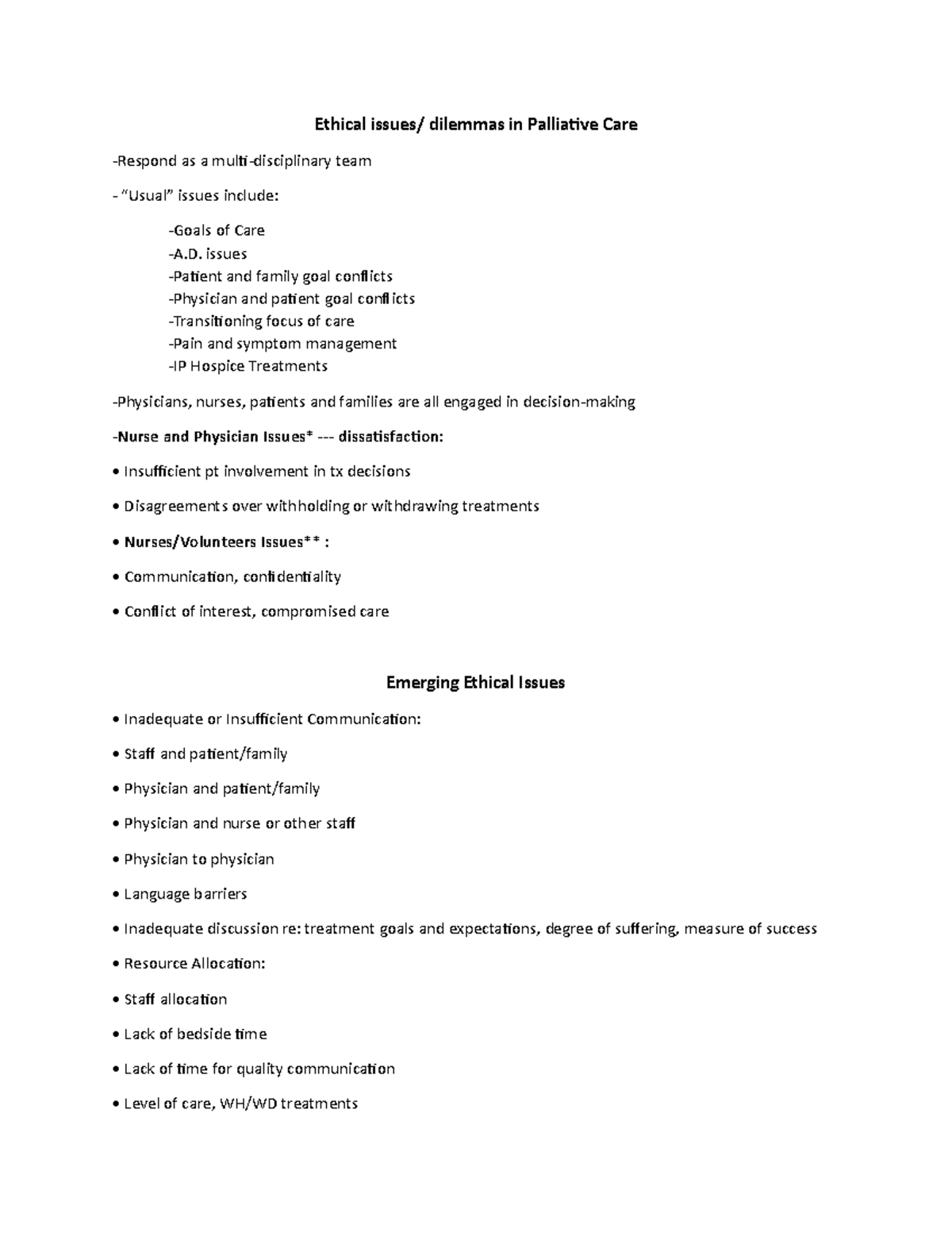 Report - Ethical issues/ dilemmas in Palliative Care -Respond as a ...