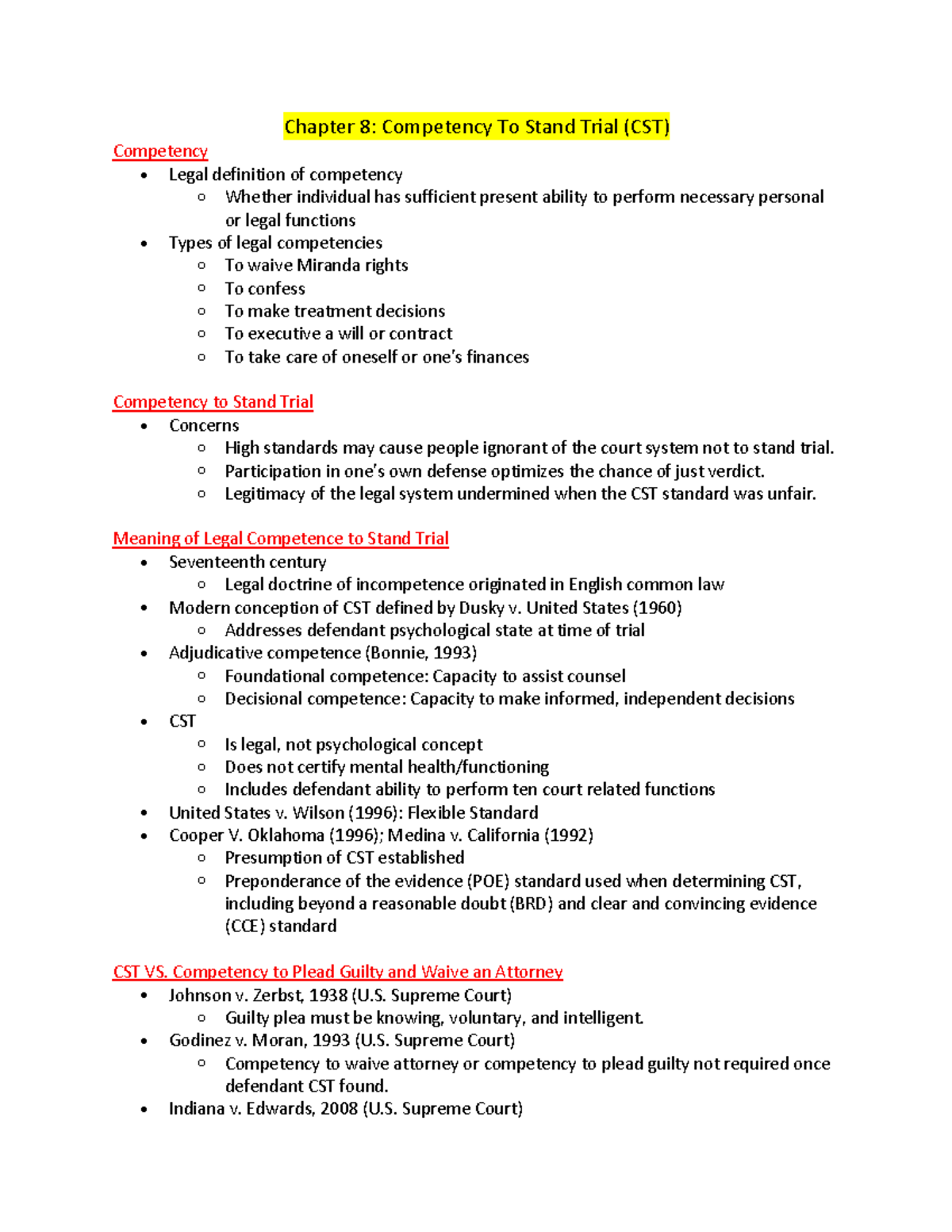 Chapter 8 CST - Chapter 8: Competency To Stand Trial (CST) Competency ...