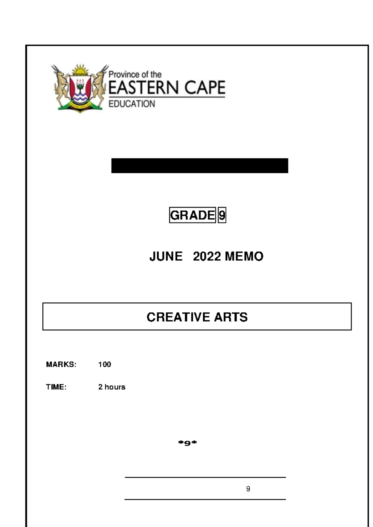 Memo Creative Arts Grade 9 2022 - SENIOR PHASE GRADE 9 JUNE 20 22 MEMO ...