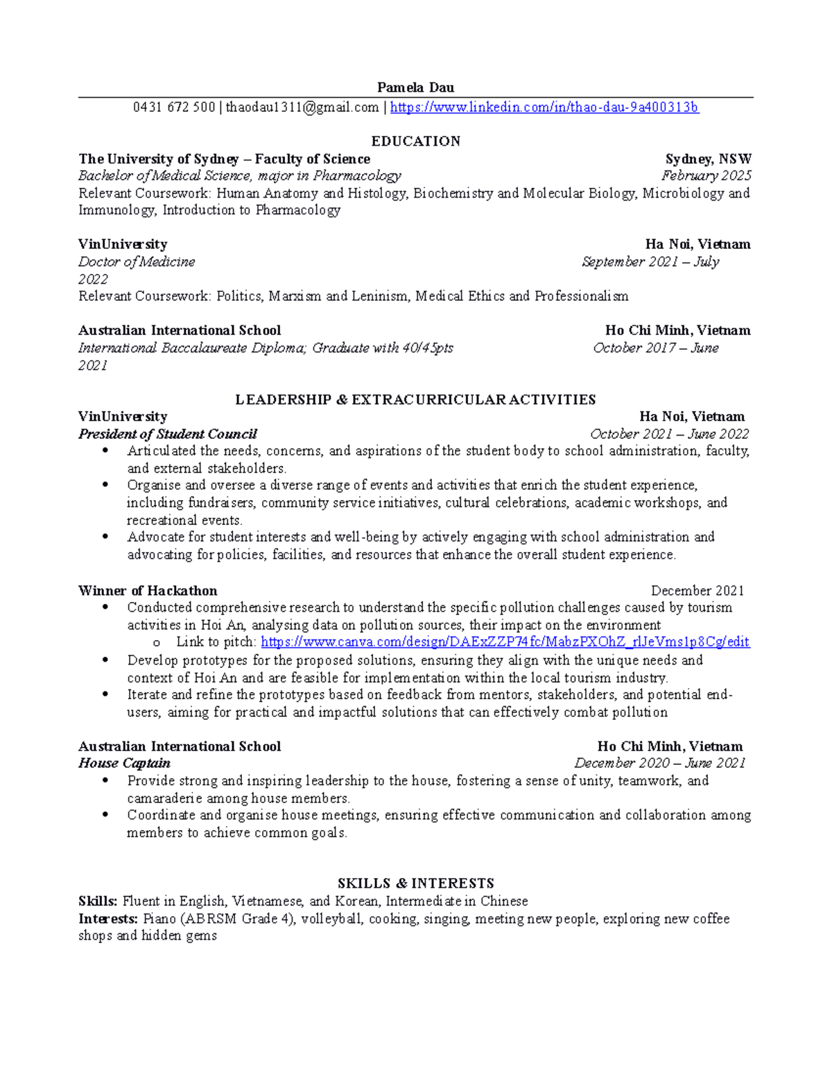 MAKE A COPY OF THE DOC - Harvard CV Template - Pamela Dau 0431 672 500 ...
