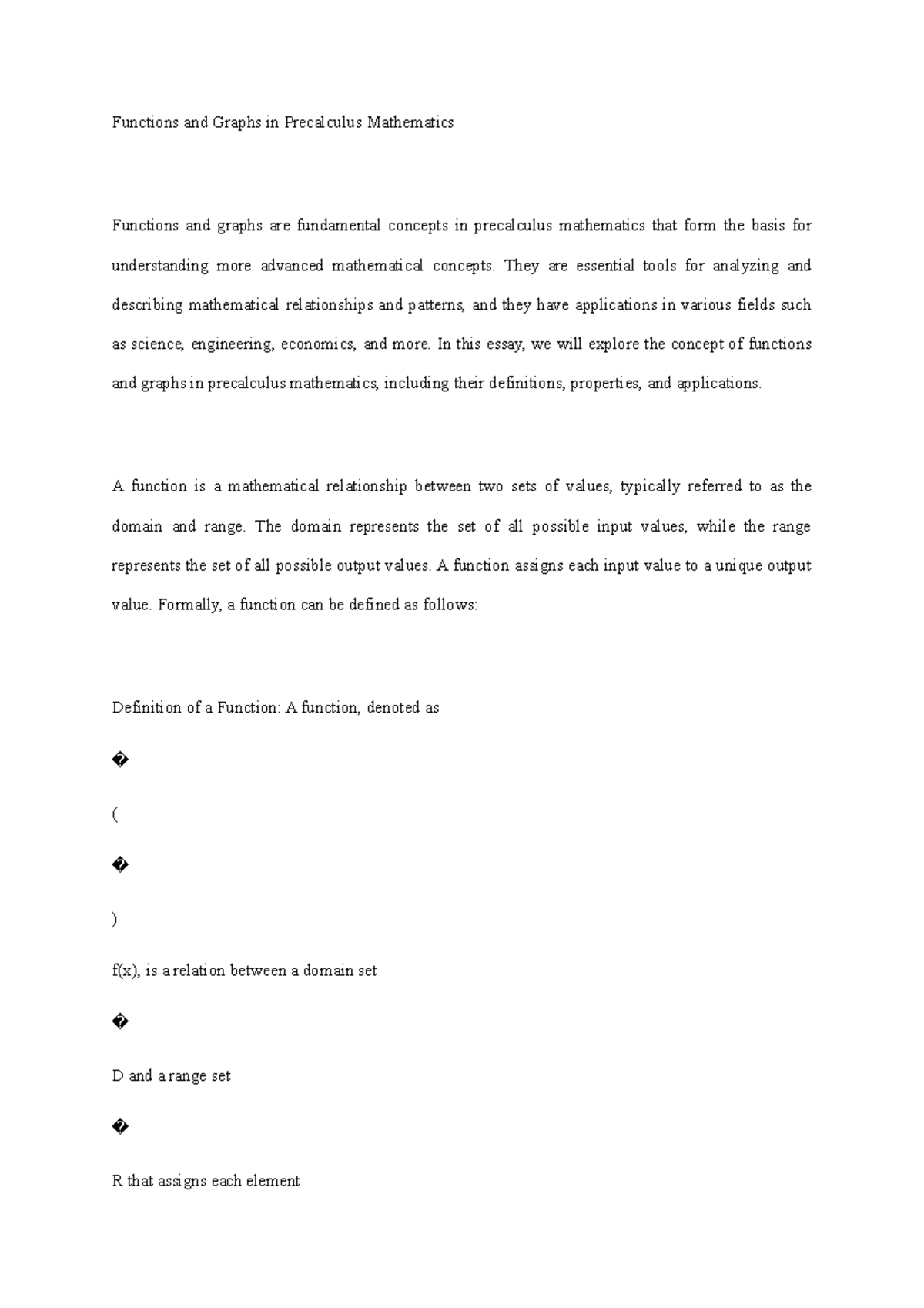Functions and Graphs in Precalculus Mathematics - They are essential ...