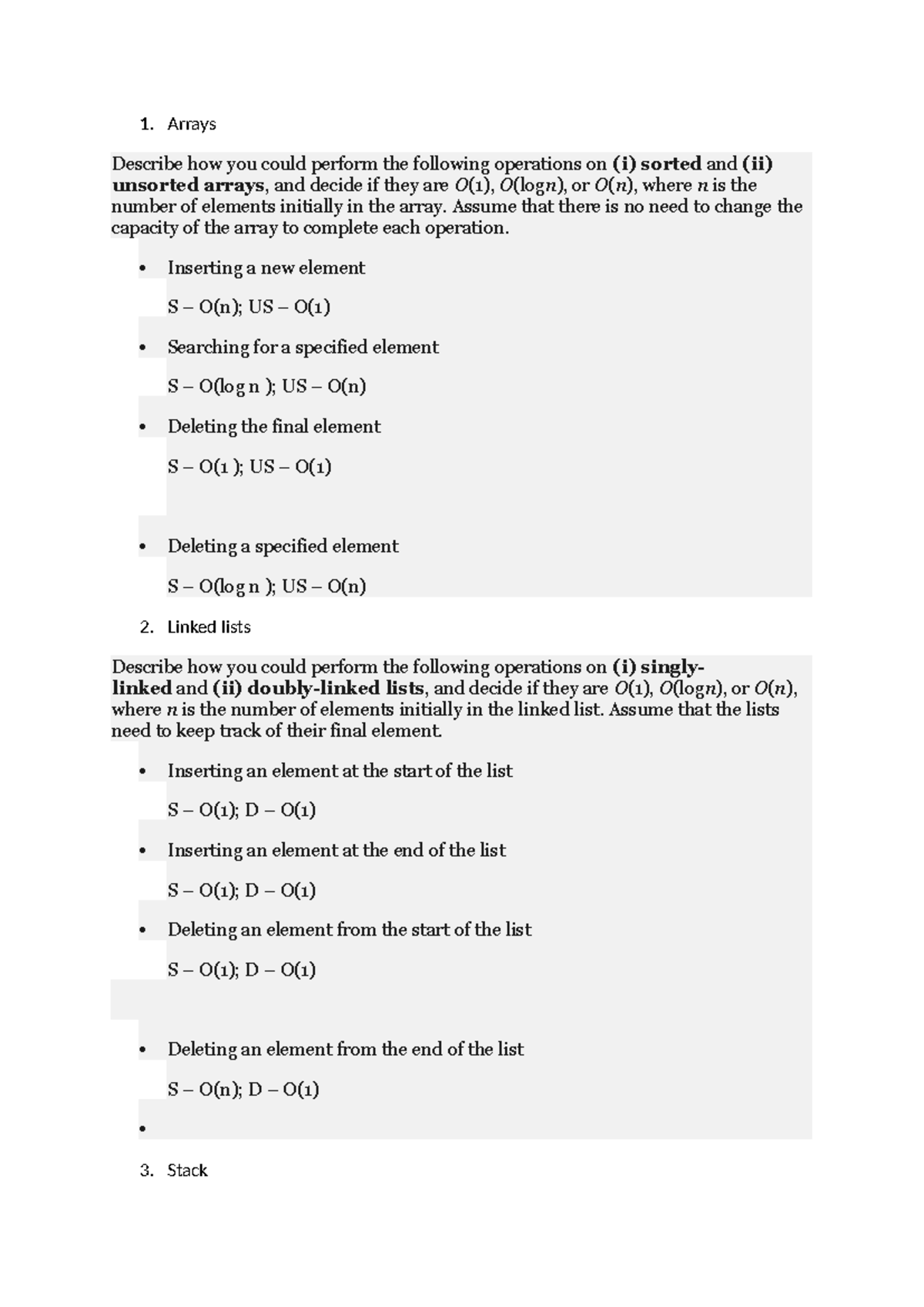 Arrays - Week 2 tutorial - Arrays Describe how you could perform the following operations on (i ...