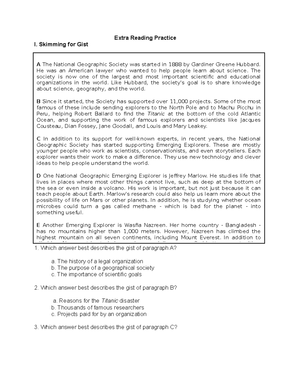 (Ss) Extra Reading Practice Exam skills - Extra Reading Practice I ...