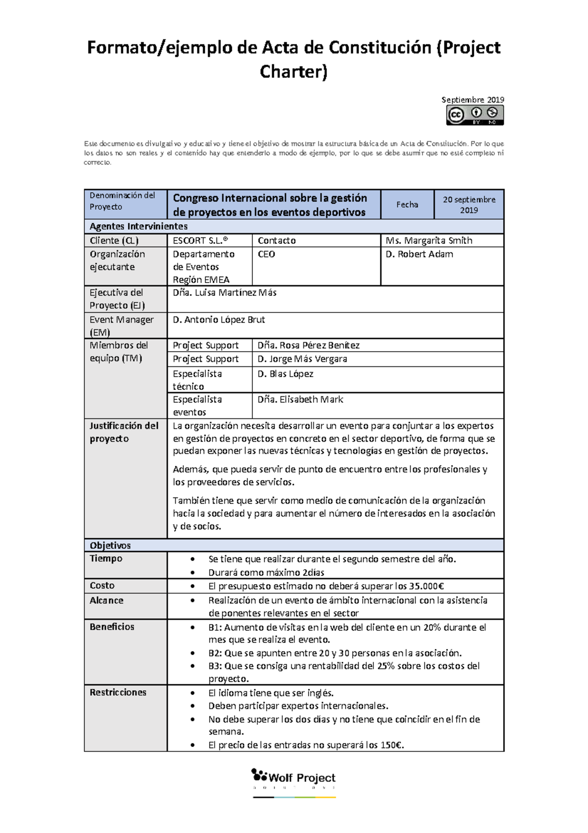 Ejemplo acta de constitución Project Charter de un proyecto tipo según ...