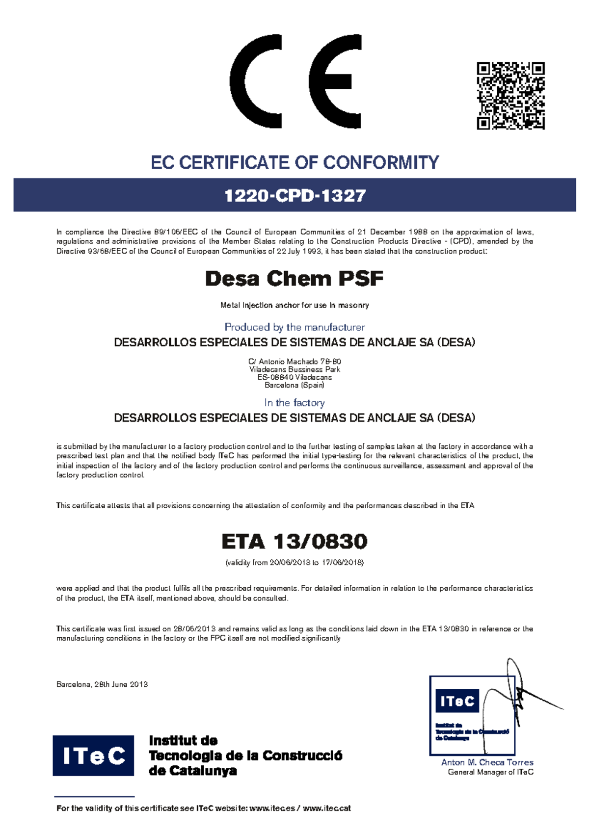 1220cpd1327 a - Read - For the validity of this certificate see ITeC EC ...