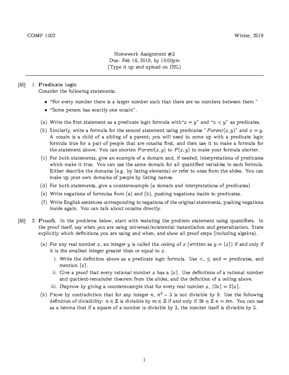 Cs1002 assn 3 - This is cs 1002 assn 3 - COMP 1002 Winter, 2019 ...