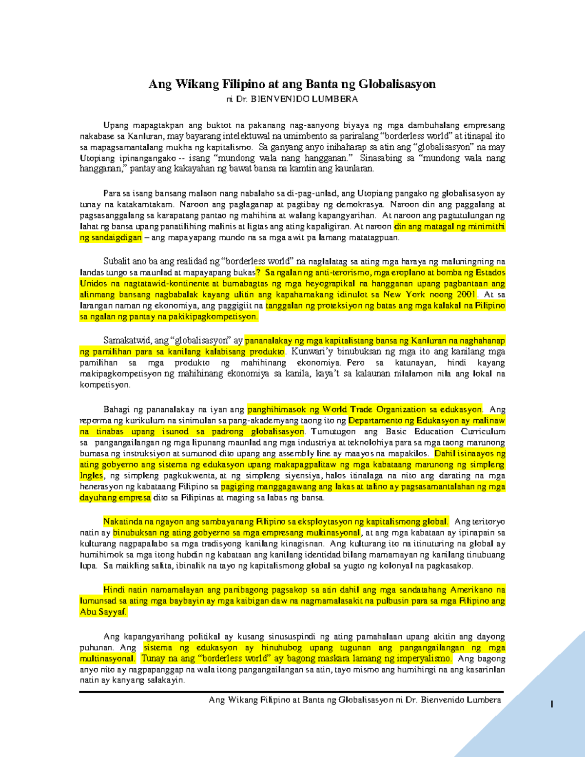 Ang Wikang Filipino at ang Banta ng Globalisasyon ni Dr Bienvenido ...