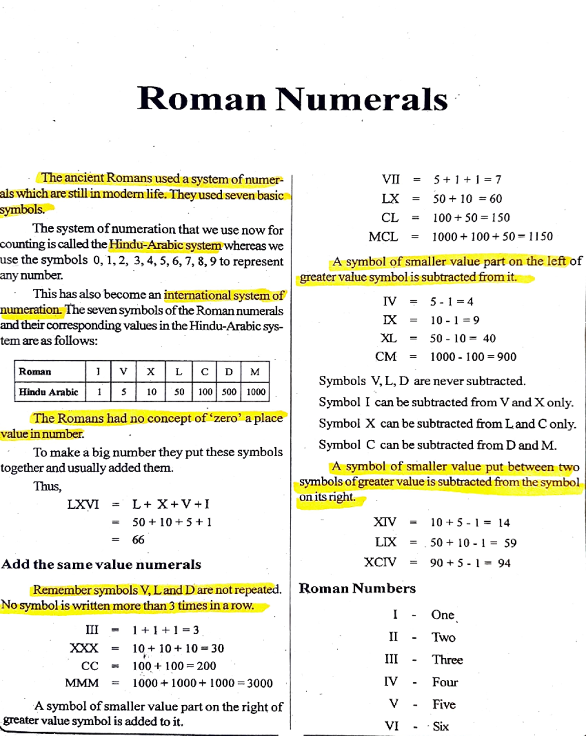 Roman Numerals - Roman Numerals ####### The ancient Romans used a ...