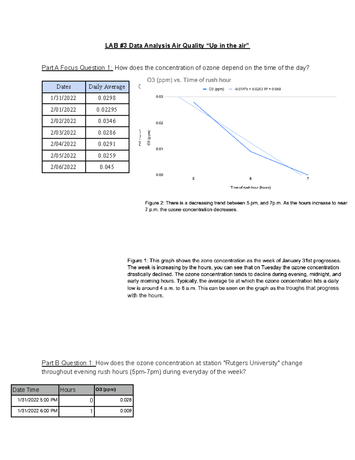 LAB #3 Data Analysis Air Quality “Up in the air” - LAB Data Analysis ...