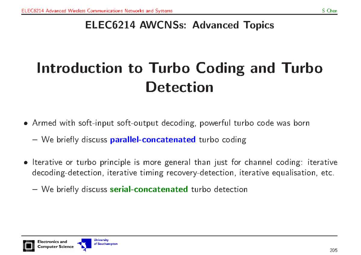 Wireless Communication- Lecture 16 - ELEC6214 AWCNSs: Advanced Topics Introduction to Turbo ...
