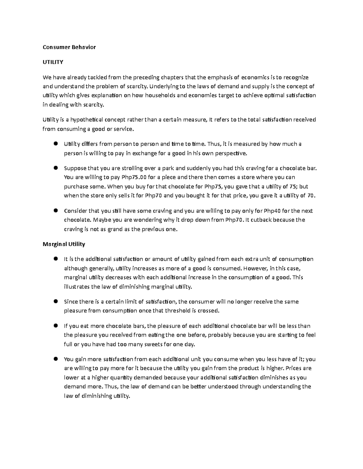 Micro Perspectives Consumer Behavior - Consumer Behavior UTILITY We ...