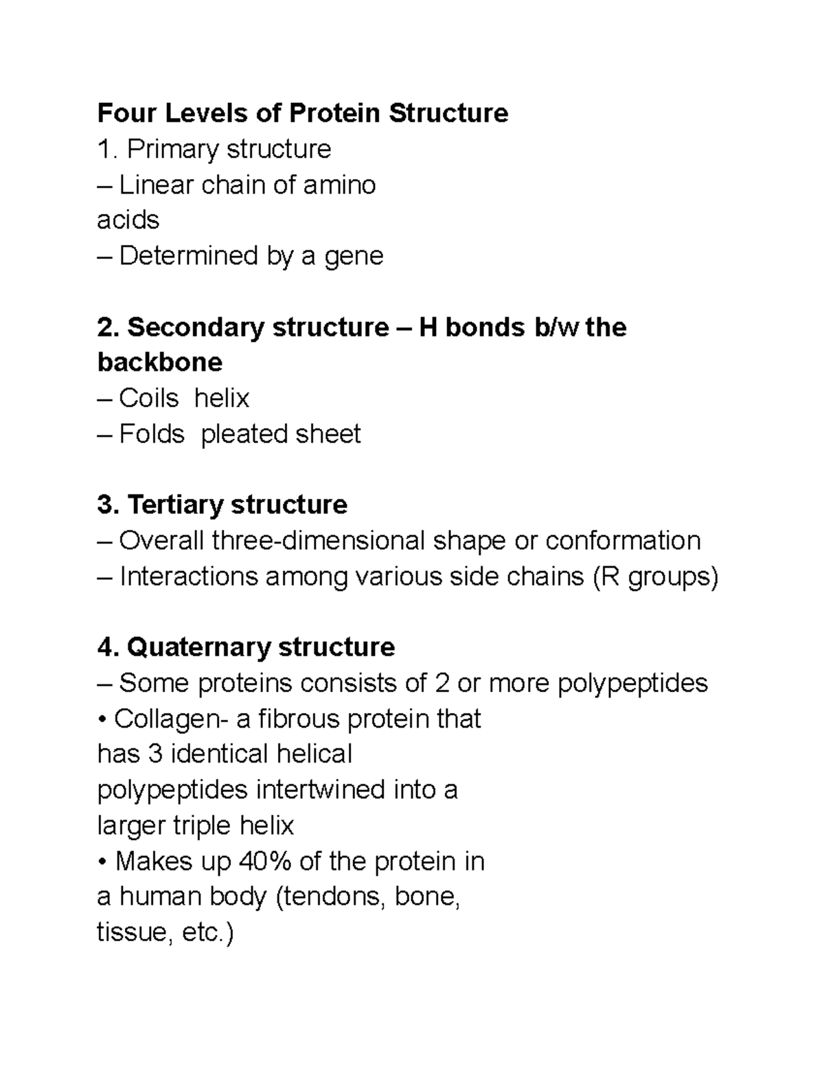 BIOL 1345 Module 2 Biological Macromolecules - Four Levels of Protein ...