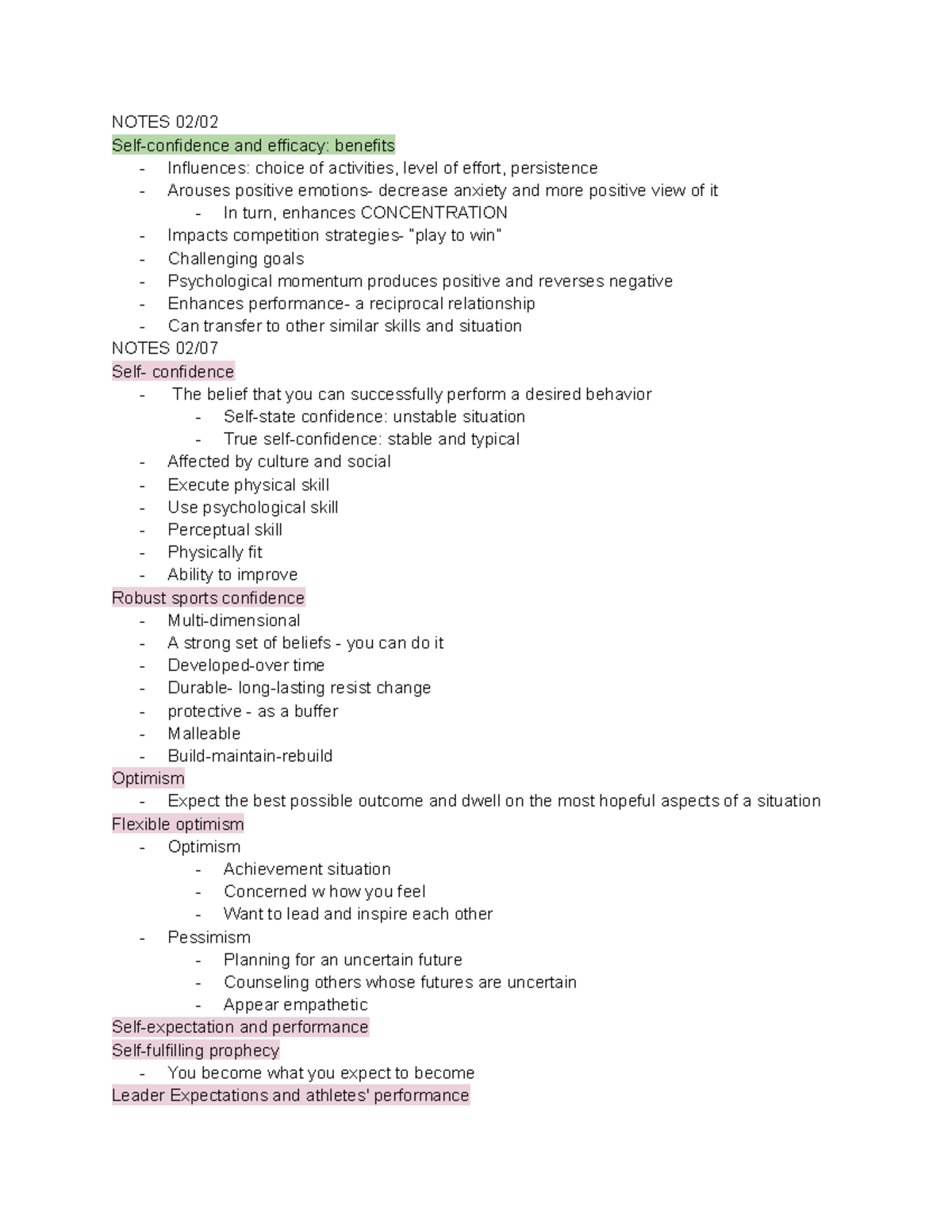 Sep 4 note - confidence - NOTES 02/ Self-confidence and efficacy ...