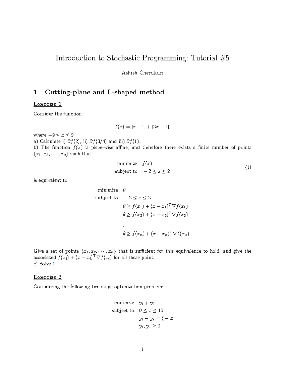 T5 exercises - Introduction to Stochastic Programming: Tutorial Ashish ...