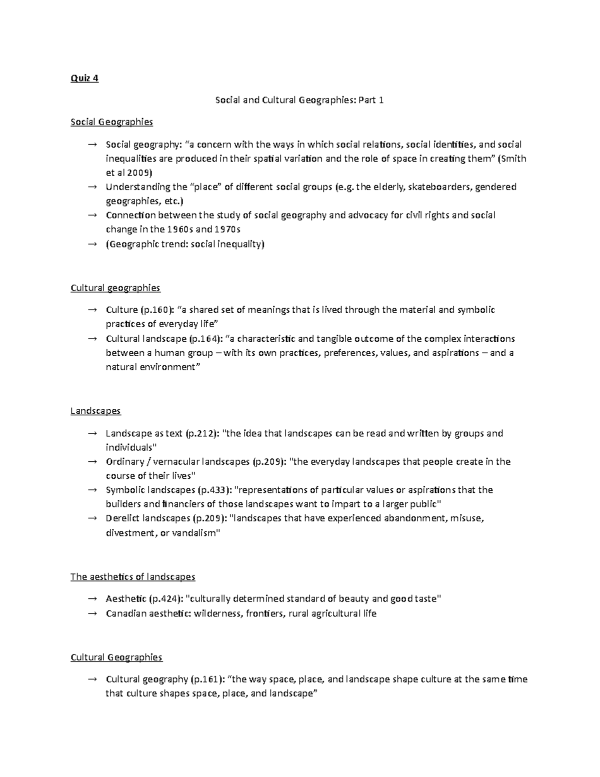 Quiz 4 GEOG - Notes for Quiz 4 - Quiz 4 Social and Cultural Geographies ...