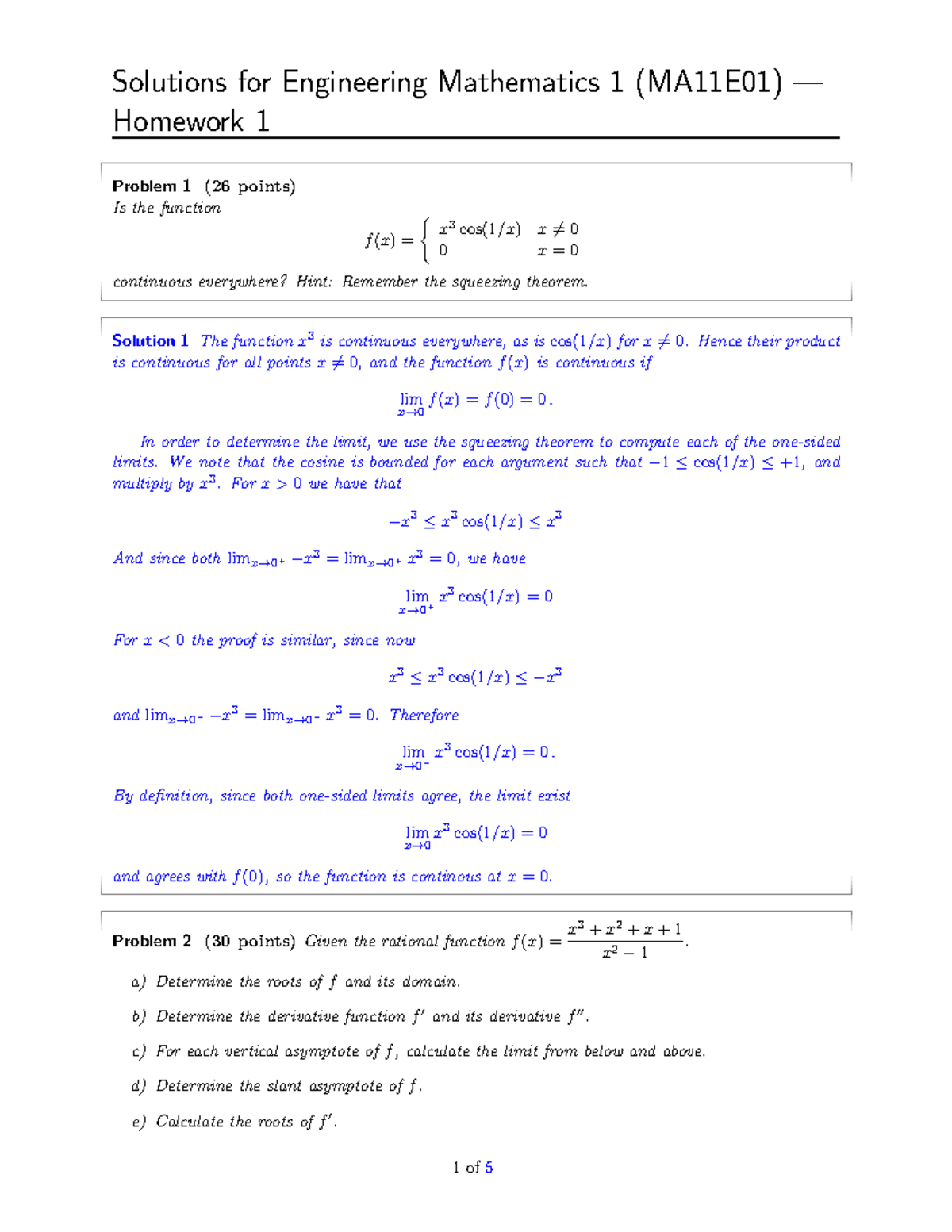 Homework 1 Solutions - Coursework - Solutions for Engineering ...
